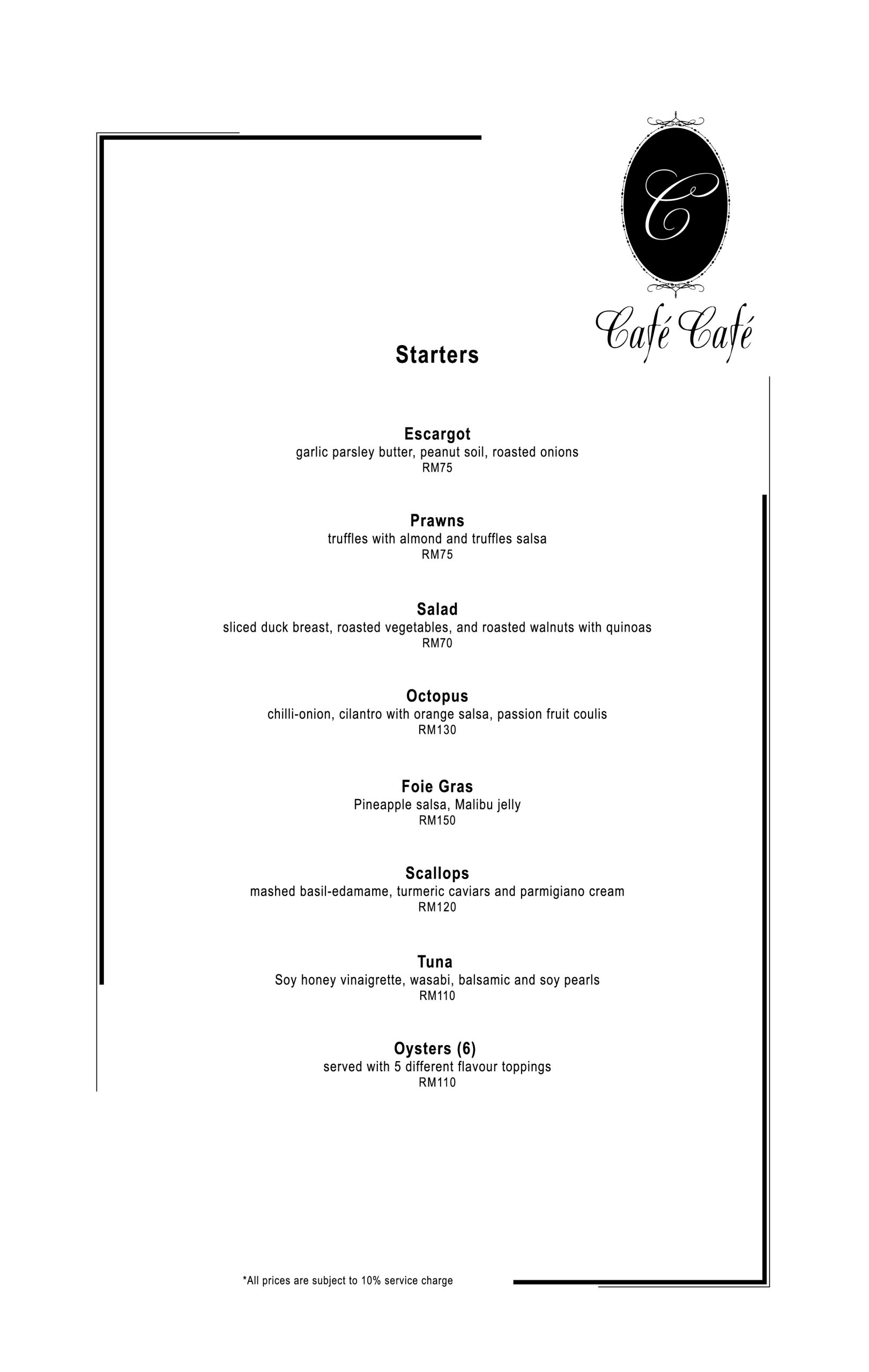 Cafe Cafe MY | A La Carte Menu